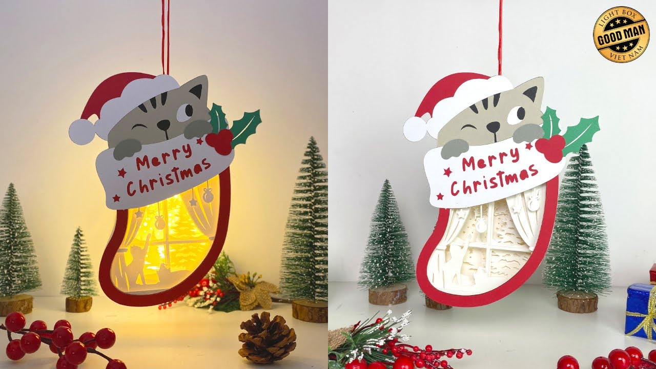 How To Make Paper Cut Christmas Cat Box - YouTube
