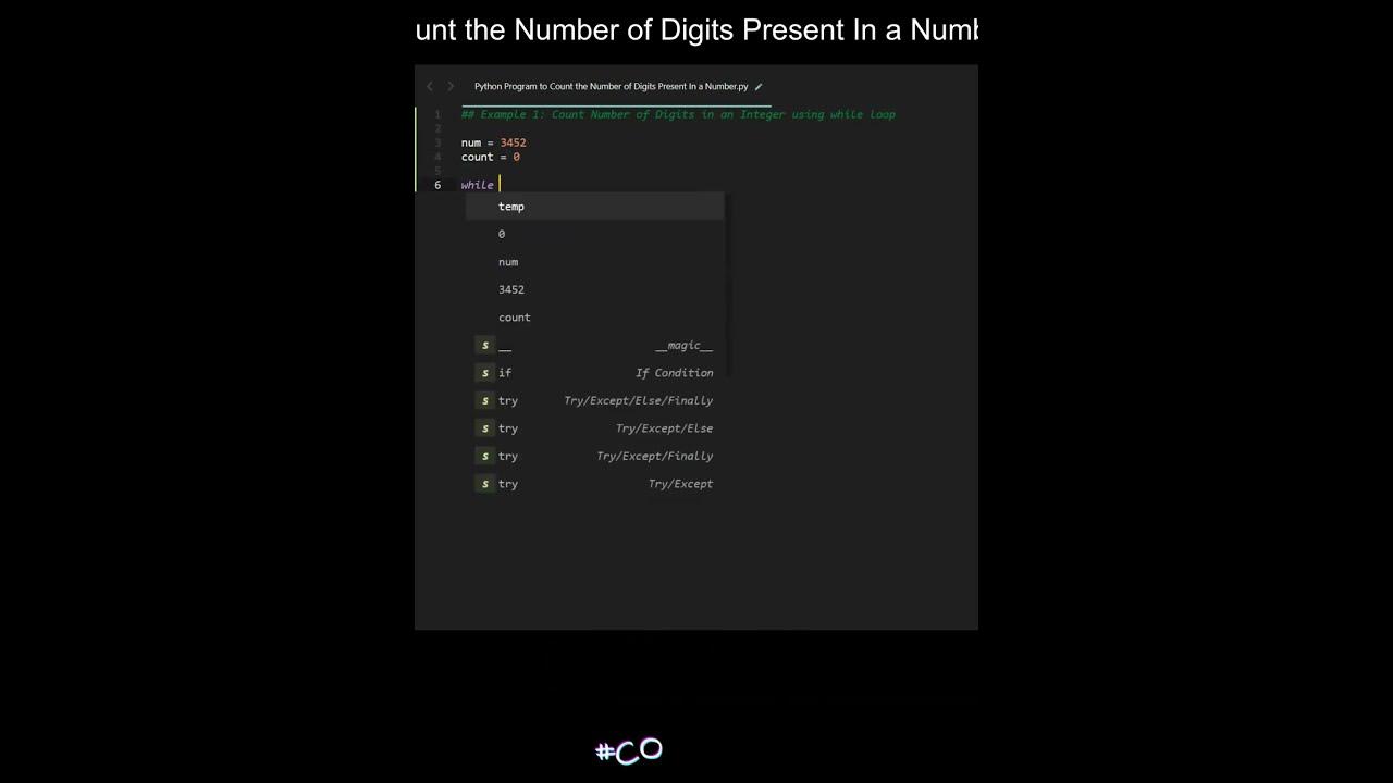Count The Number Of Digits Present In A Number In Python Python Examples Python Coding