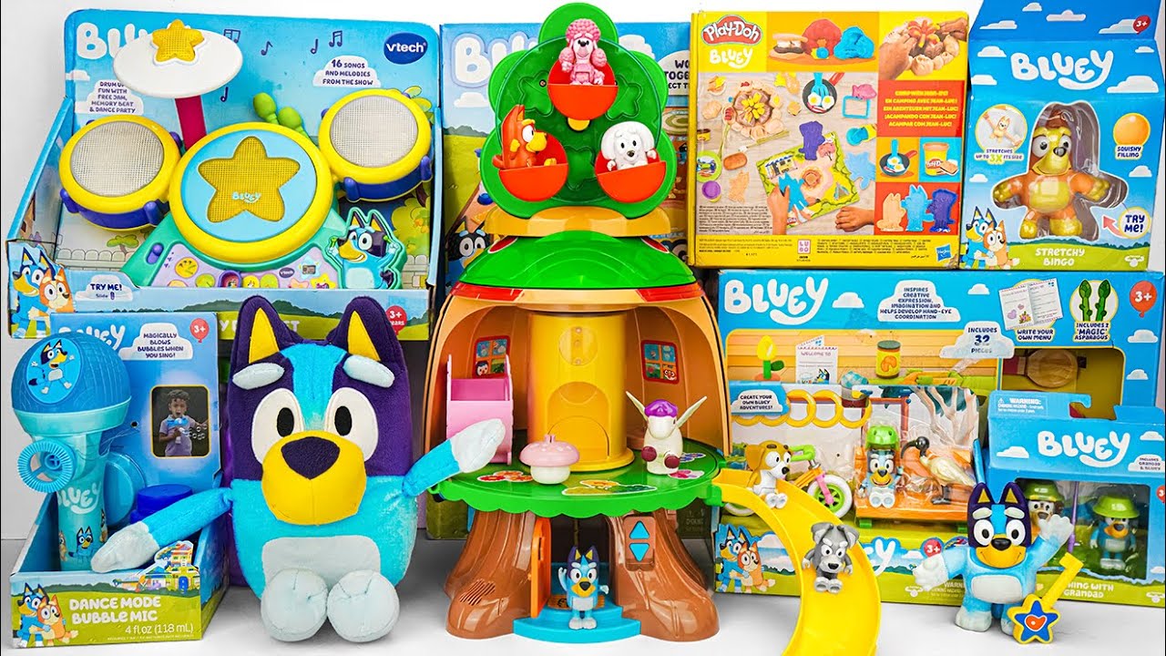 Bluey Toy Collection Unboxing Review 🌳 Bluey Forest Playground Playset ...