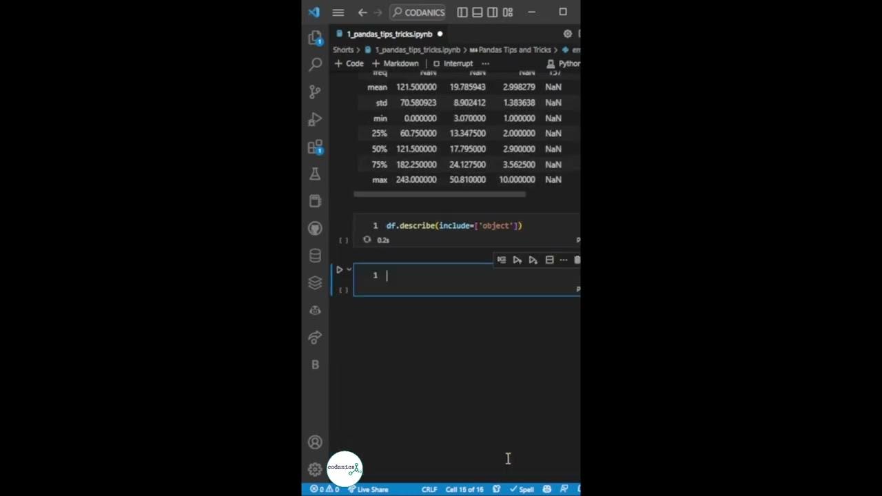 pandas statistical summary for #datascience in #python #shorts - YouTube