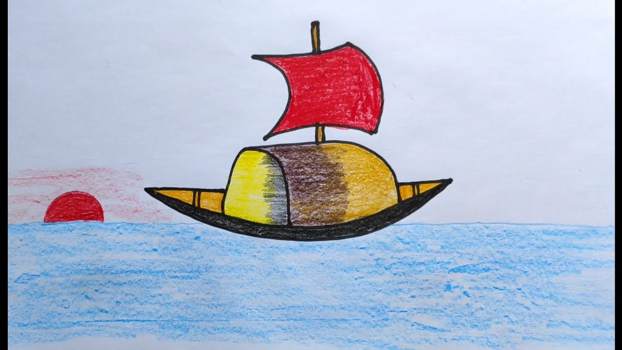 Easy Boat River Scenery Drawing For Beginners | নৌকার ছবি আঁকা - YouTube
