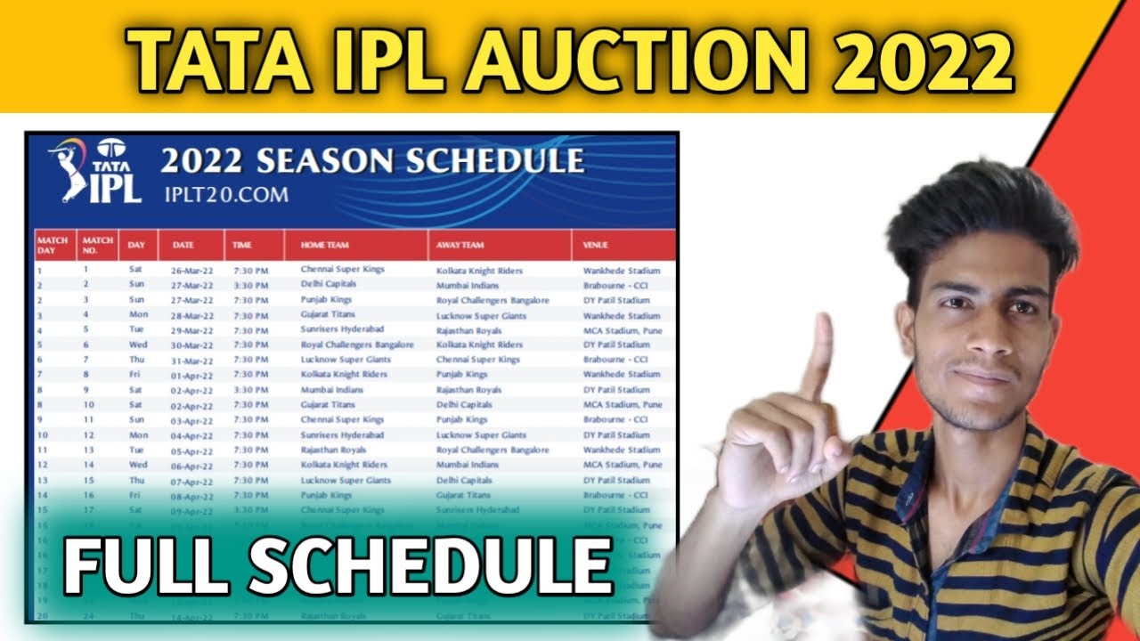 Tata ipl auction 2022 Full Schedule || ipl 2022 kab se suru ho rha hai ...