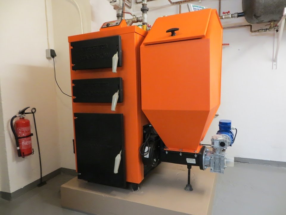 pelletspanna och vedpanna pellets eldning med TERMO-TECH - YouTube