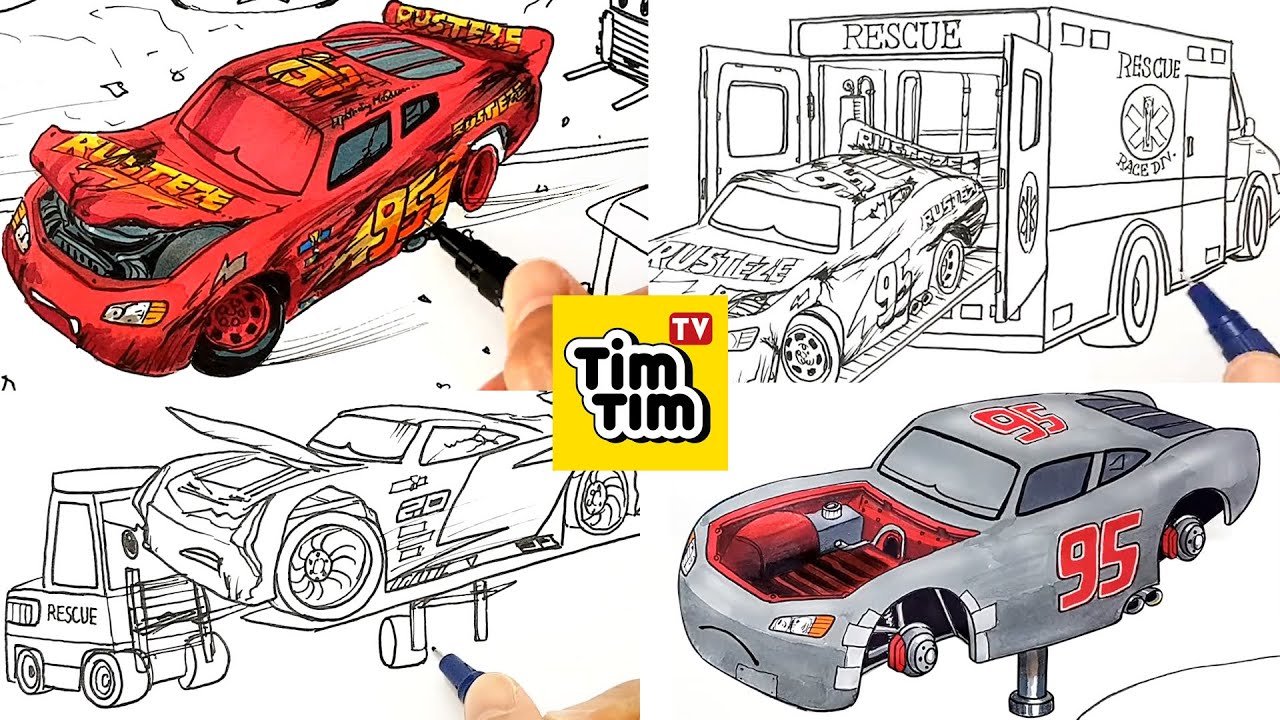 Compilation - CARS 3 Rescue Scenes . Drawing and Coloring Pages | Tim ...