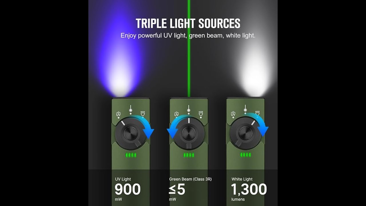 super flashlight arkfeld laser pointer uv light all in one - YouTube