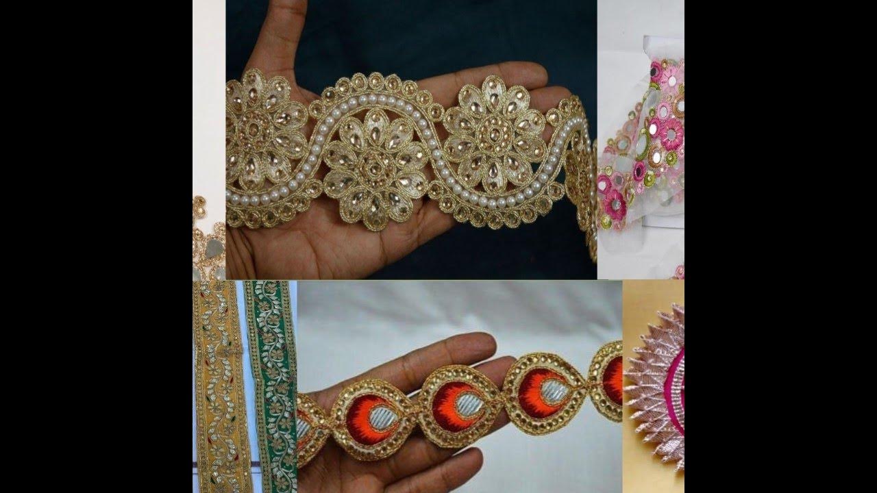 Pearl Stone Mirror Gotta Patti Laces||Gotta Lace Design||Embroidery Work Lace||Gotta Patti Work ...