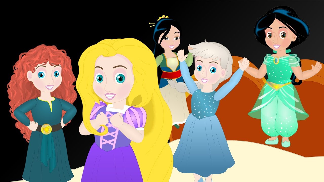 Five Little Princesses jumping on the bed with Disney Princess Elsa ...