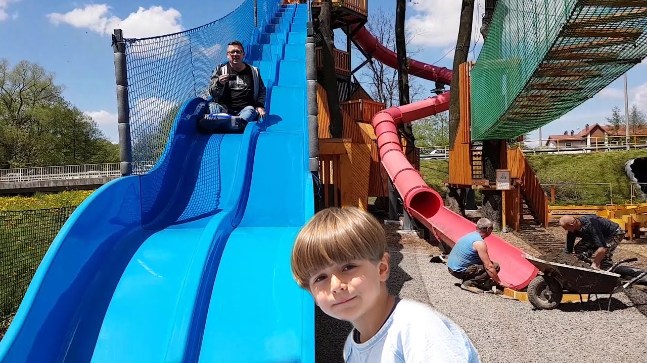 Giant Slide and Big Nerf like Crossbow - Family Games Fun Day - YouTube
