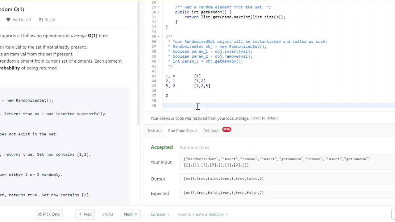 Randomizedsetvideo Solution For Leetcode Problem 380 Insert Delete