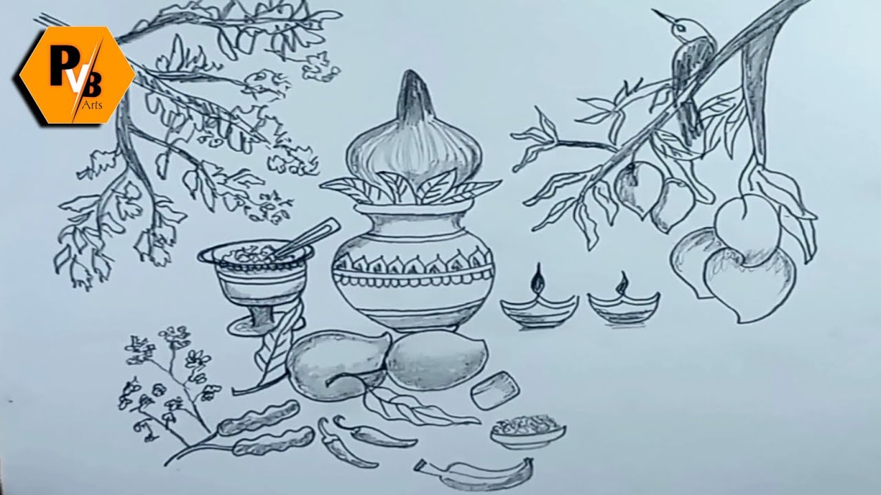 Ugadi festival Drawing | ugadi pachadi ingredients drawing | Ugadi ...
