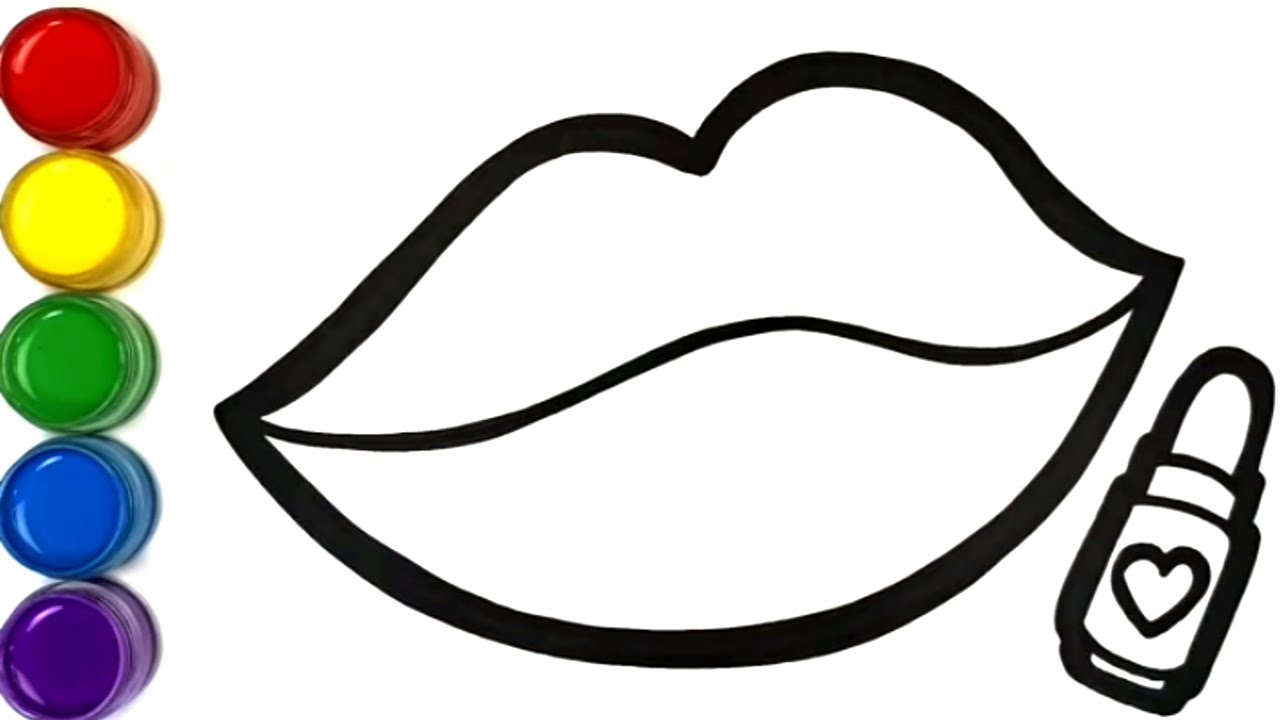 Glitter Toy Lips With Lipstick, Rainbow Dress, Make Up Drawing And ...