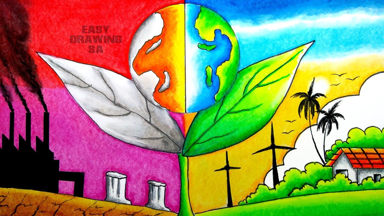 global warming drawing / environment day drawing/save environment ...