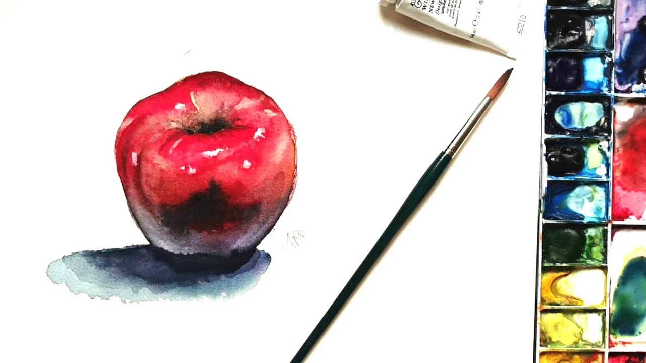Realistic apple watercolor painting step by step tutorial - YouTube