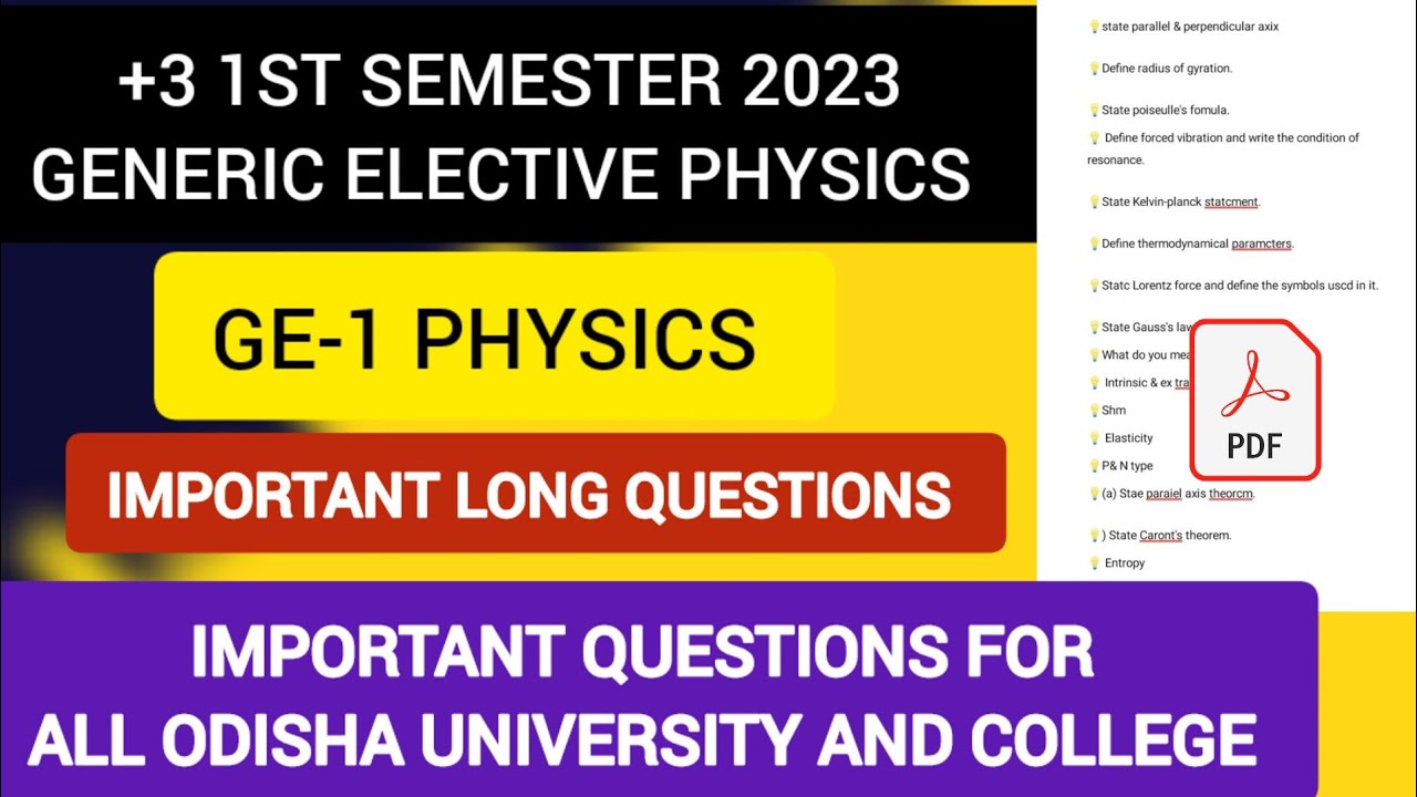 Generic elective physics important long questions//+3 1st semester ge ...