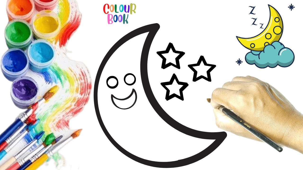 How to Draw a MOON | HALF MOON | draw PERFECT MOON | moon | colour book ...
