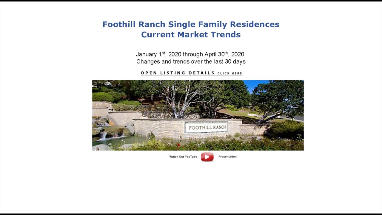 Foothill Ranch Market Trends Monthly Update through April 2020 5/20/20 ...