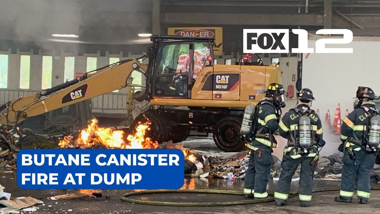 Butane canisters catch fire at Clackamas garbage dump - YouTube