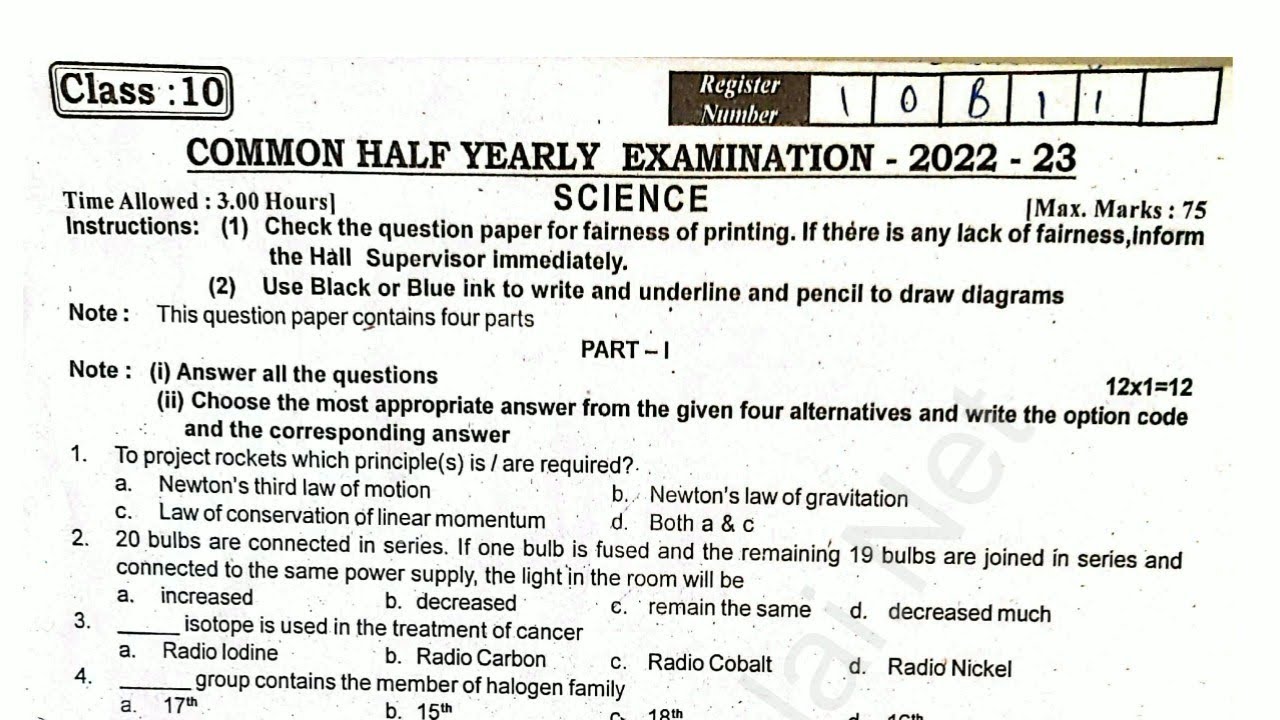 10th science half yearly exam original question paper 2023 - YouTube