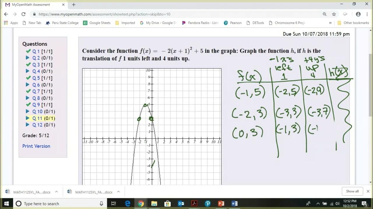 graph and equation of transformation on MyOpenMath - YouTube