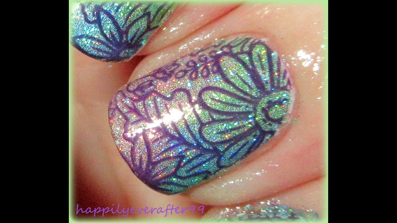 Fresh Blooms Nail Art Stamping using Holo Nail Powders & Maniology M560 ...