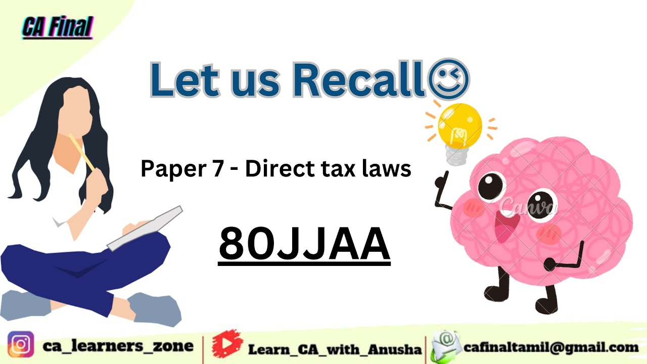 Let us Recall Provisions: 80JJAA | CA Final DT - 10mins | By Anusha ...