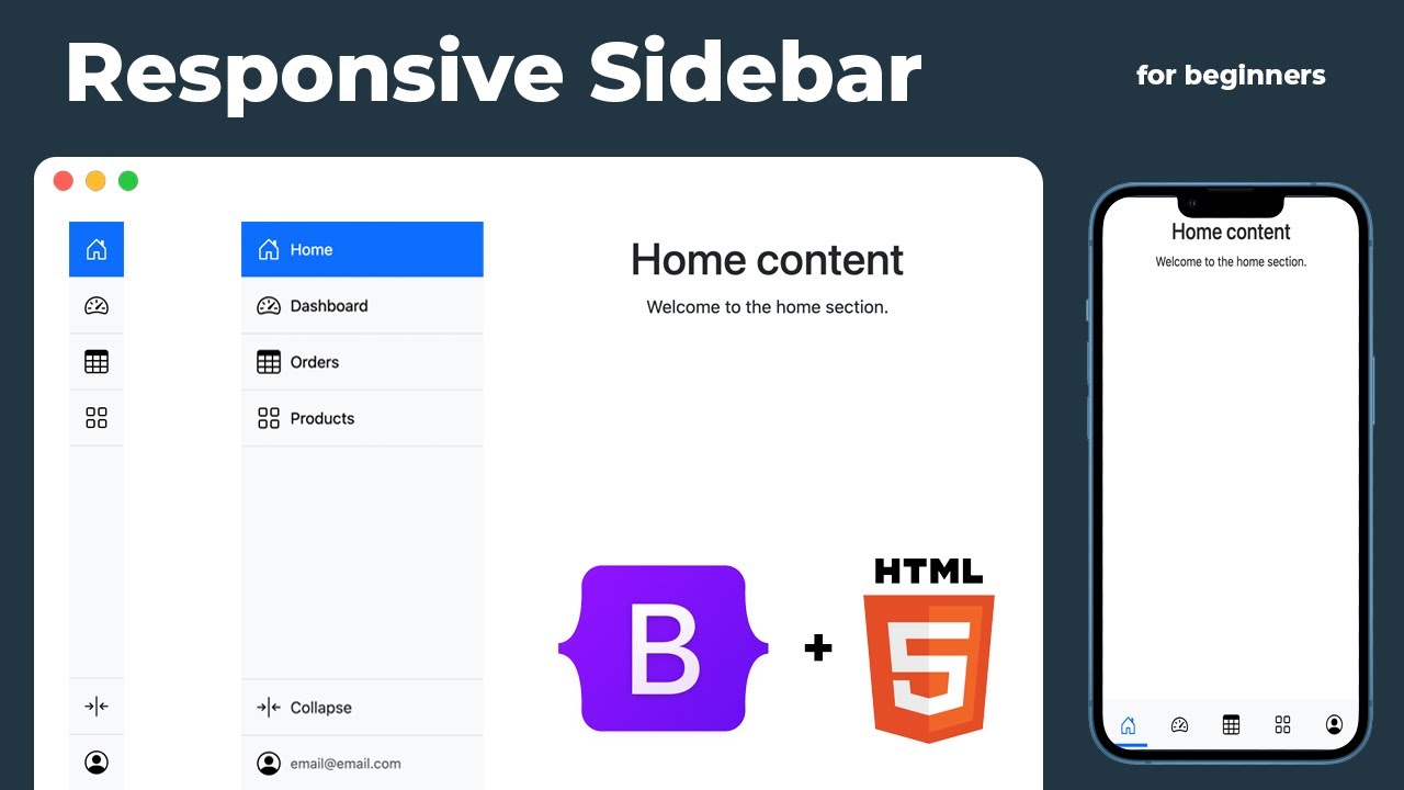 Learn Bootstrap 5 Build A Collapsible Sidebar And Mobile Responsive Html Css Javascript Youtube 9067