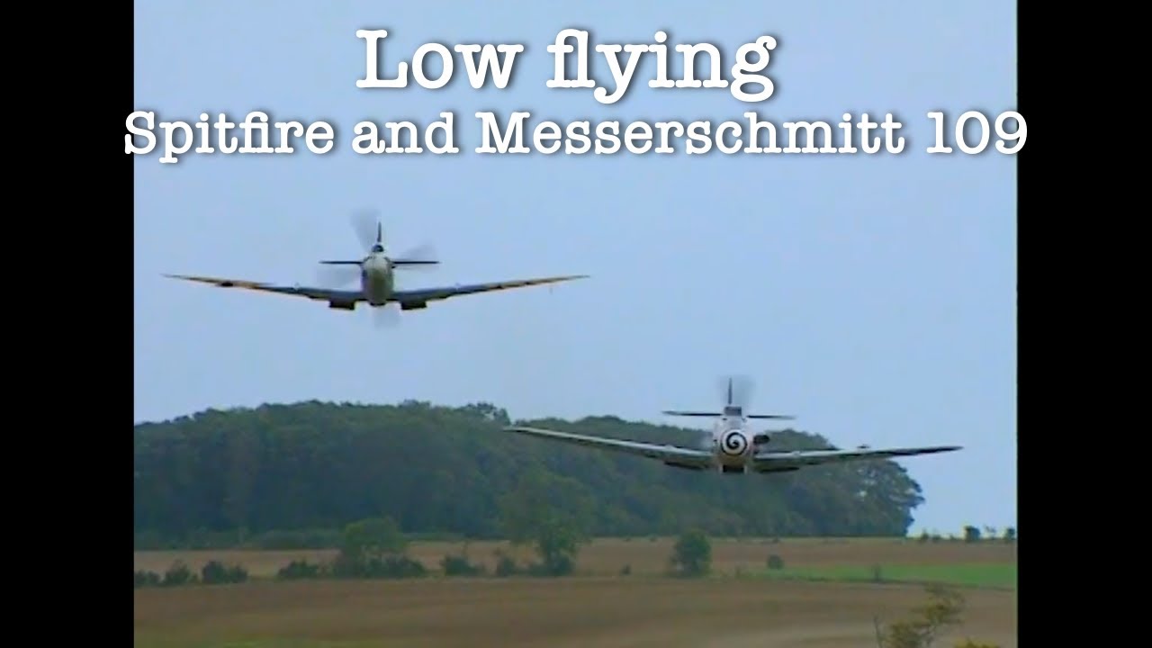 Messerschmitt 109 and Spitfire low passes over the camera - Great sound ...