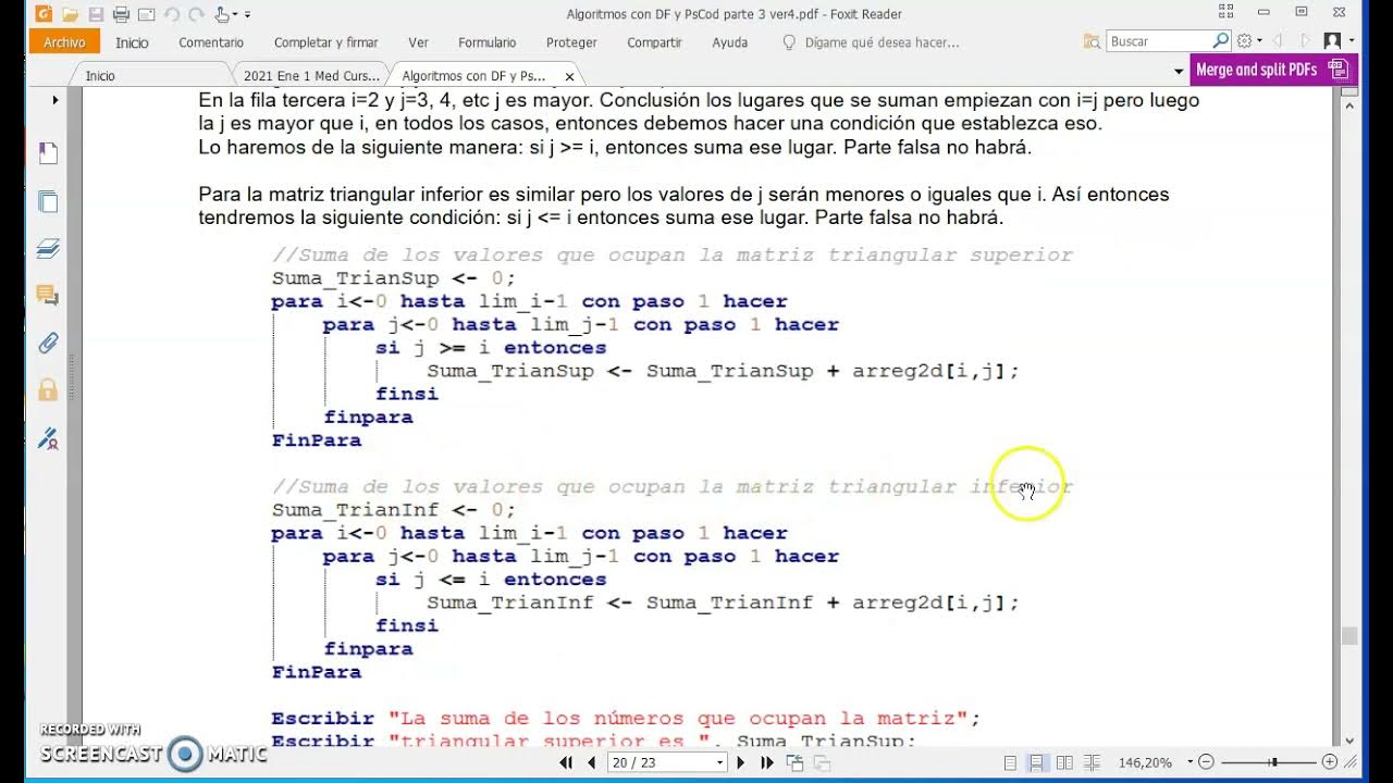 Ejercicio 63. Suma de los números que ocupan la matriz triangular superior y la triangular ...
