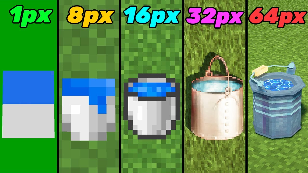 water bucket 1px vs 8px vs 16px vs 64px vs 256px - YouTube