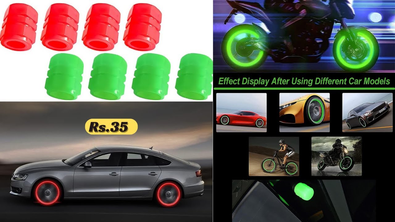Car Tyre Valve Caps, Fapiwen 8pcs Fluorescent Tire Valve Caps with Neon ...