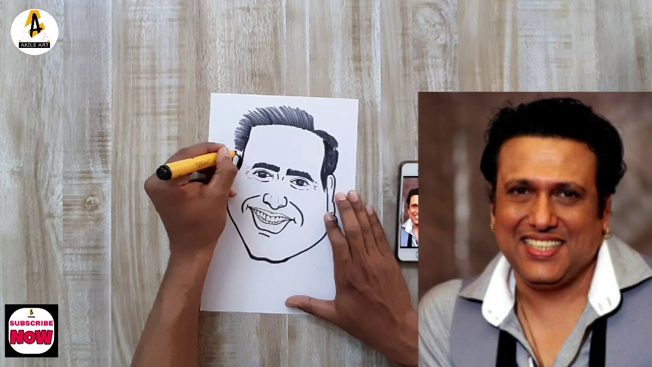 GOVINDA CARICATURE DRAWING | Akils Art - YouTube