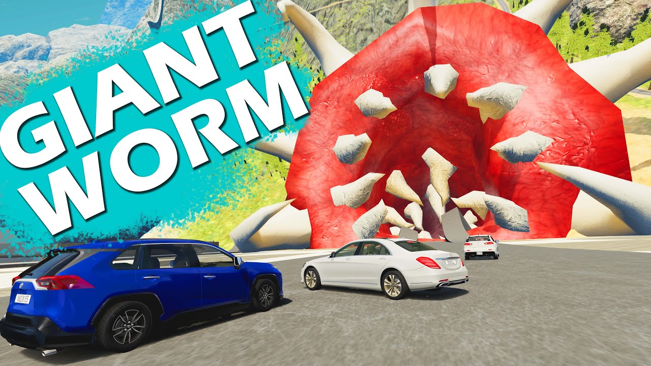 GIANT WORM vs CARS #3 | BeamNG.drive - YouTube