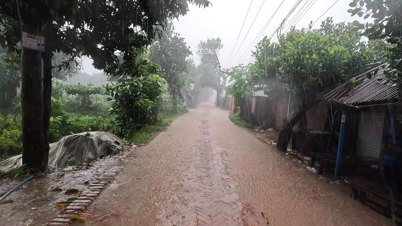 Super Heavy Rain and Thunderstorms in Village Life | Walking in Heavy ...
