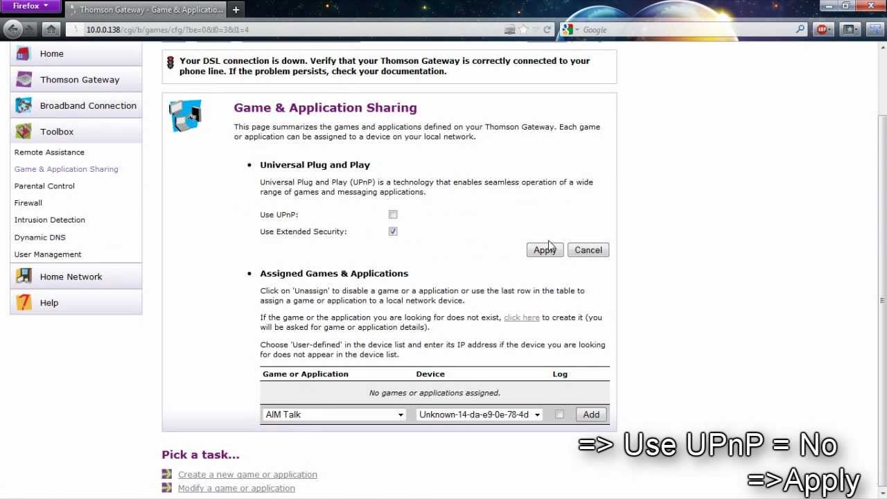 How to Port Forward your Thomson TG585 V8 - YouTube