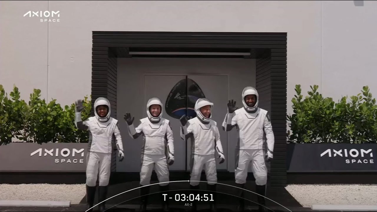 SpaceX Ax-2 pre-flight - Crew walkout, Tesla ride to rocket - YouTube