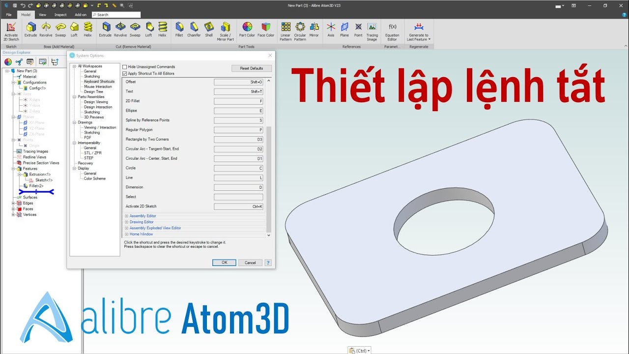 Đào tạo Alibre Atom3D #6 | Hướng dẫn thiết lập lệnh tắt để tăng tốc thiết kế - YouTube