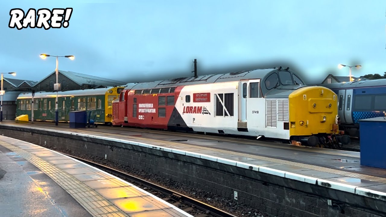 RARE Loram liveried class 37 with Caroline saloon visit Inverness ...