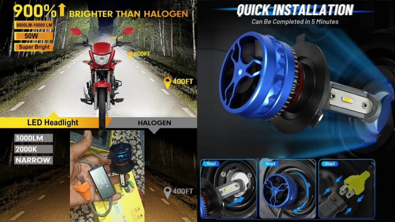 Bike-LED Headlight Unboxing & Review Honda CD 110 Dream Dex || Hero ...
