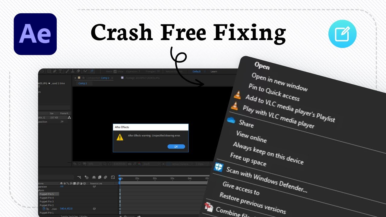 How to fix After Effects warning unspecified drawing error - YouTube