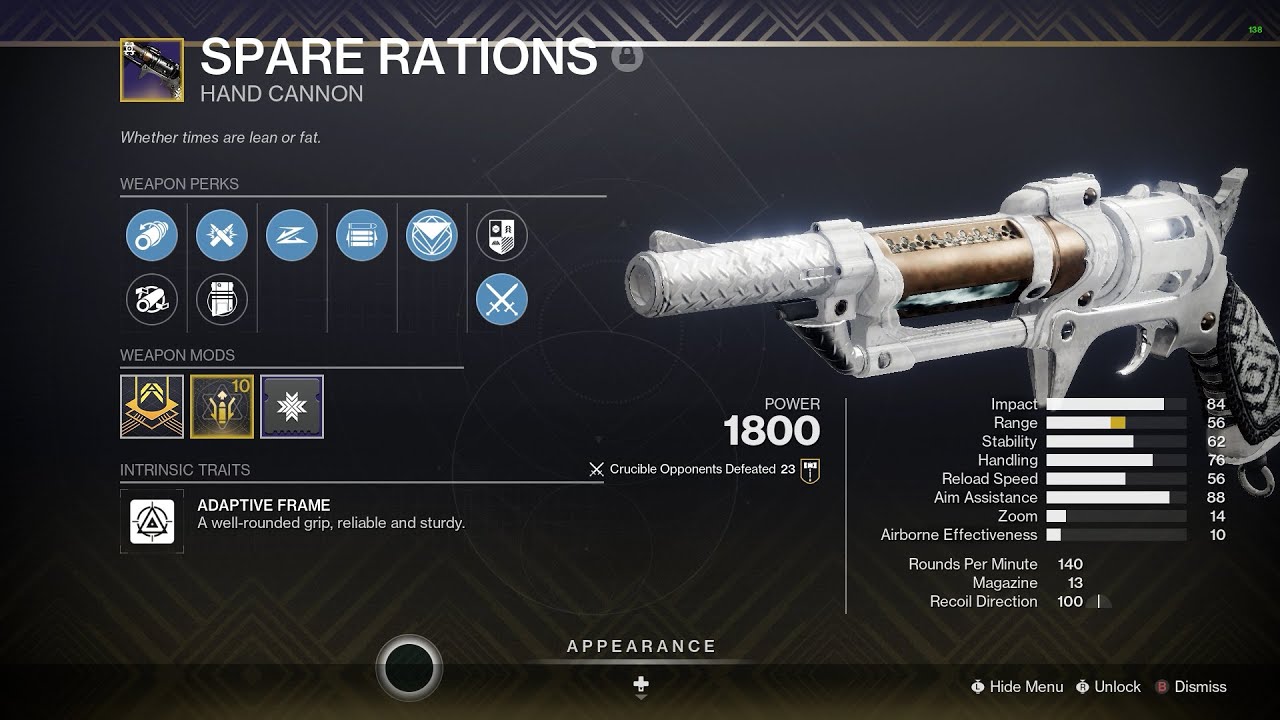 God Roll Spare Rations is the best kinetic legendary HC in the game ...