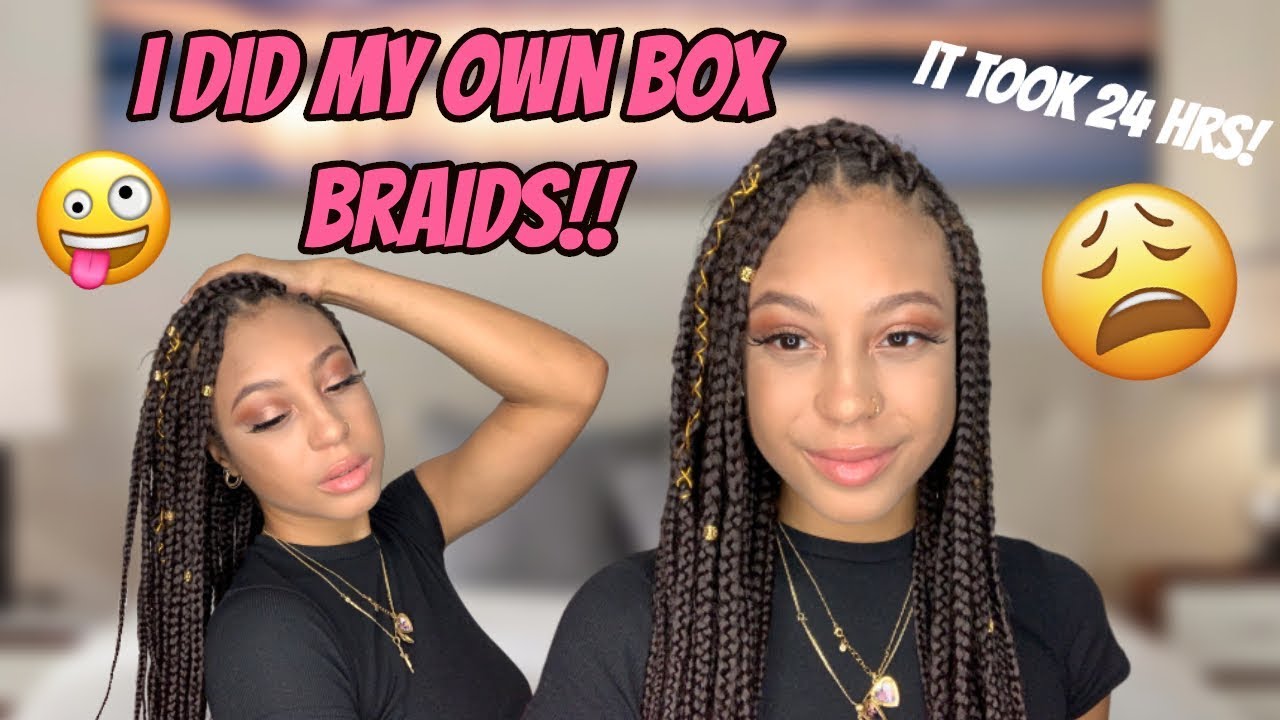 FIRST TIME DOING BOX BRAIDS ON MYSELF! (medium sized, 3c/4a hair) - YouTube