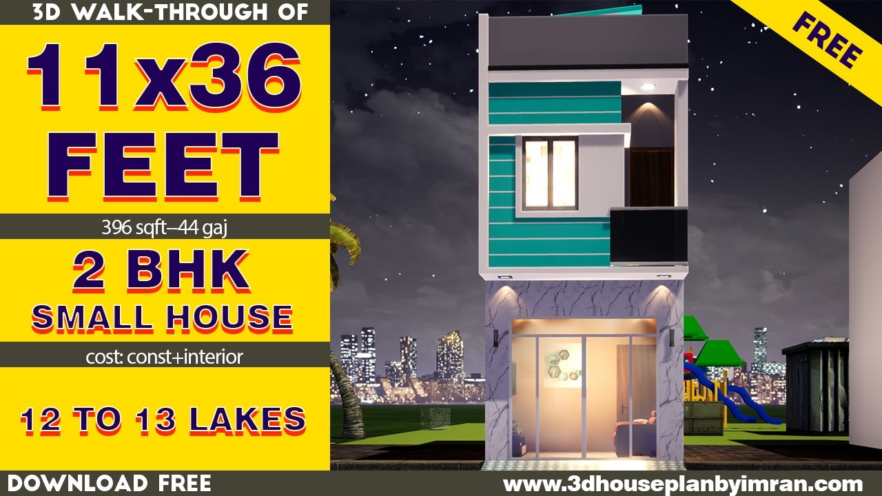 11x36 Small House Plan with 3D Interior |11x36 Plot ka Naksha | 11x36 ...