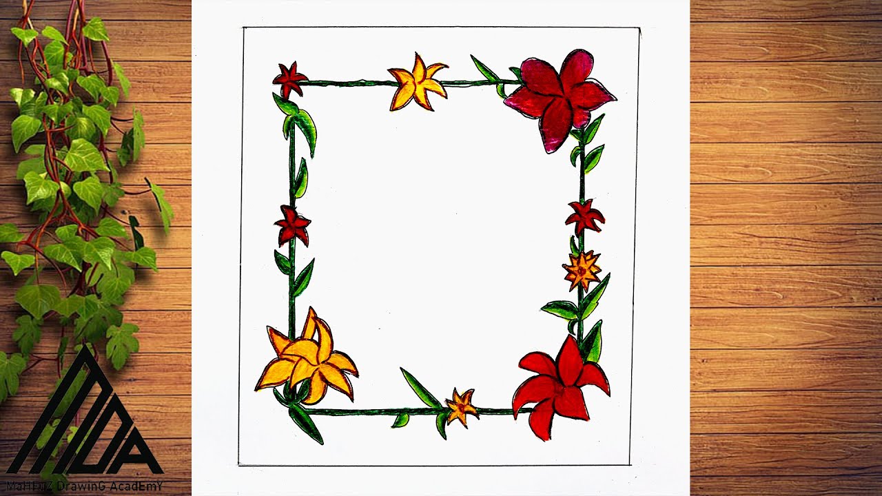 How To Draw A Flower Frame || Flower Border Drawing || Flower Drawing ...