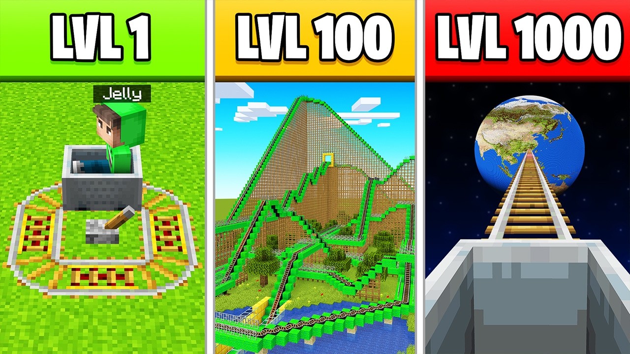 Level 1 To Level 1,000 Minecart ROLLER COASTER In Minecraft! - YouTube