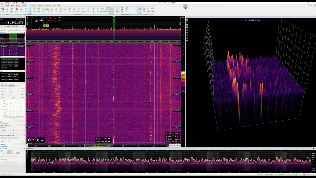 New SDR Console 3D Waterfall - Marine HF (SDRplay RSPdx) - YouTube