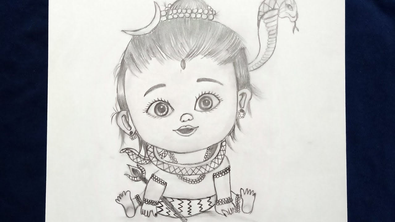 Cute Baby Mahadev Drawing Easy ||Step by step drawing ||Pencil sketch ...