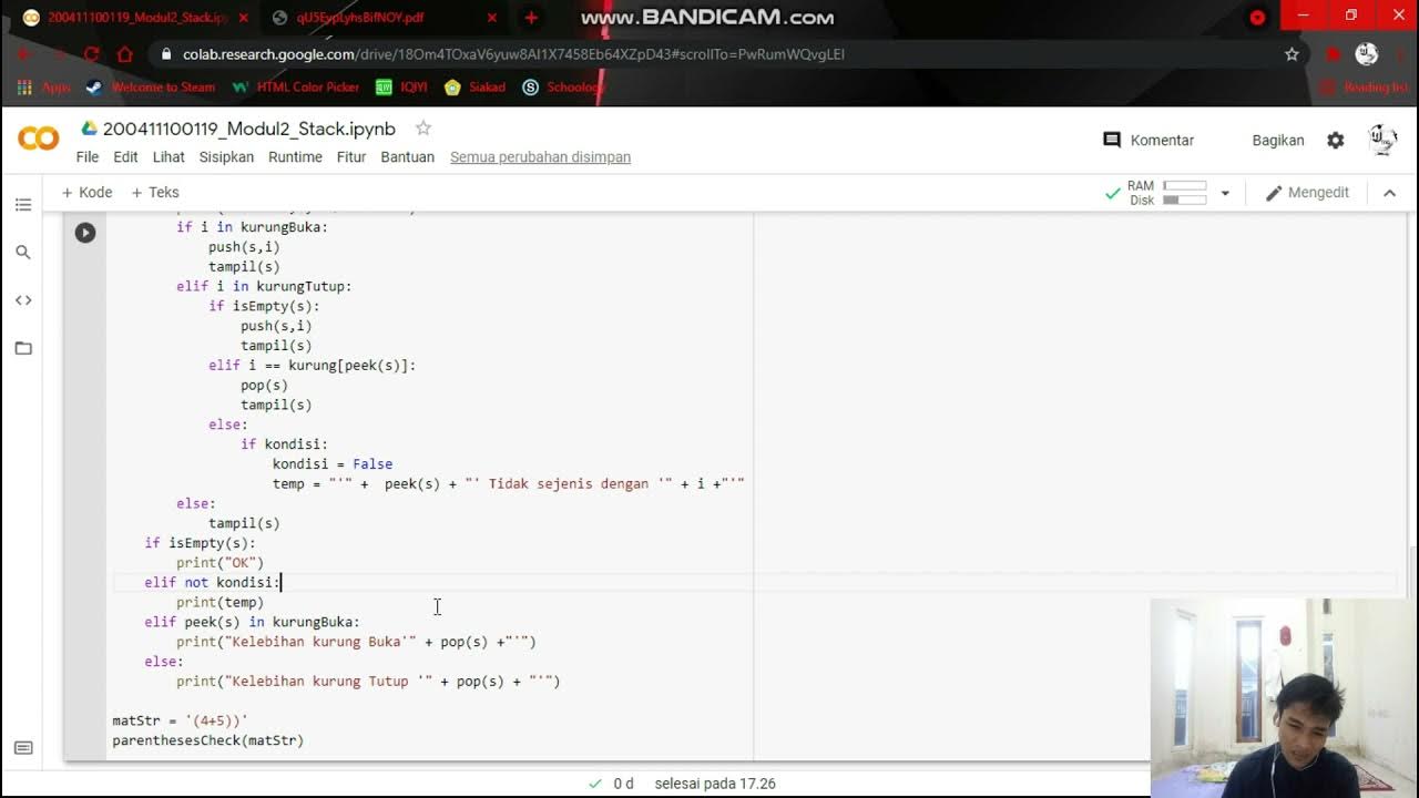 Membuat Parentheses Checking Menggunakan Konsep Stack di python - YouTube