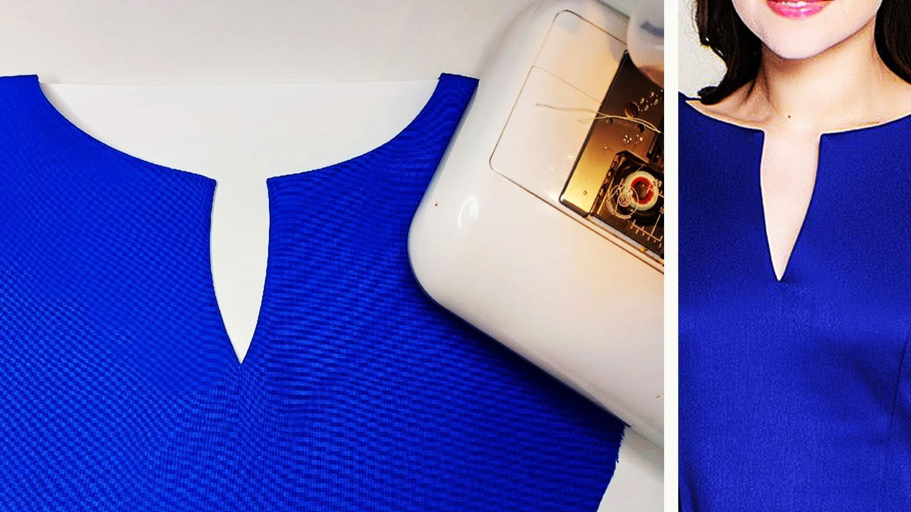 How to cut and sew a beautiful and fancy neckline - YouTube