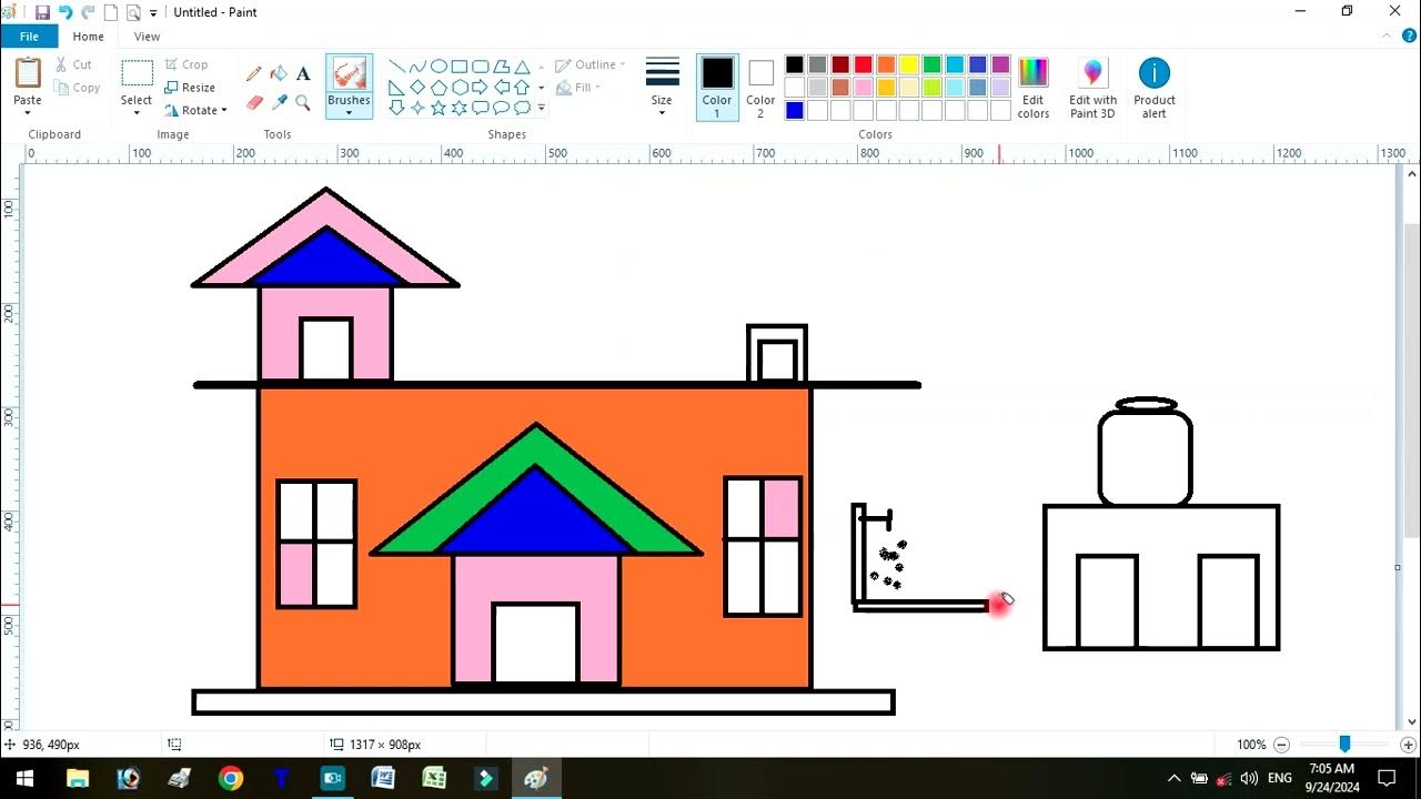 How to draw Home / House on computer | Simple Home Drawing on computer ...