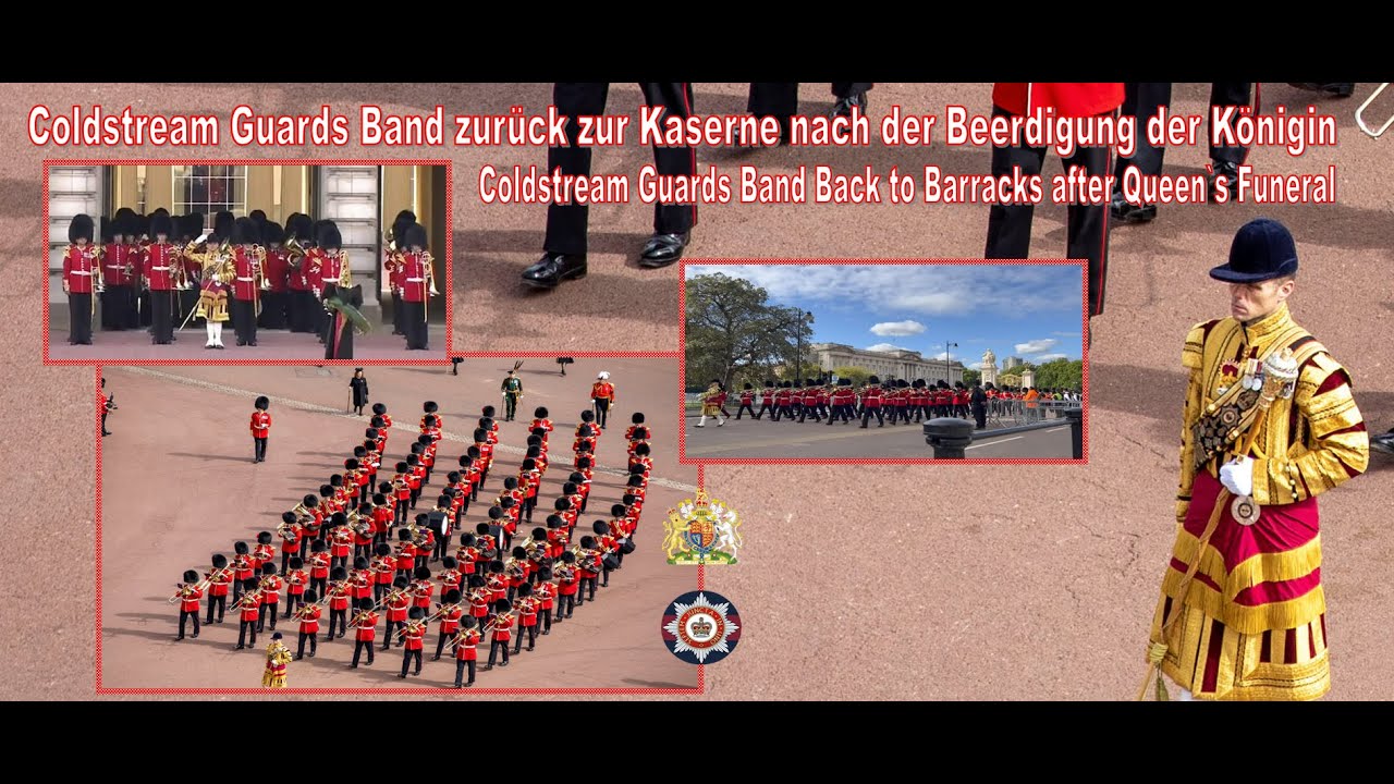 Coldstream Guards Band zurück zur Kaserne nach der Beerdigung die ...